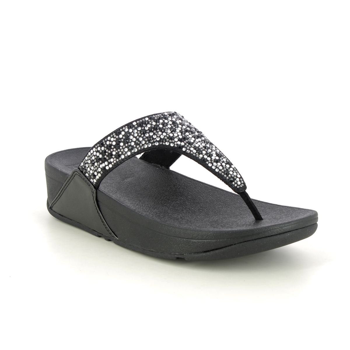 FitFlop Lulu Crystalmix Black Glitz Womens Toe Post Sandals 5JE3-090