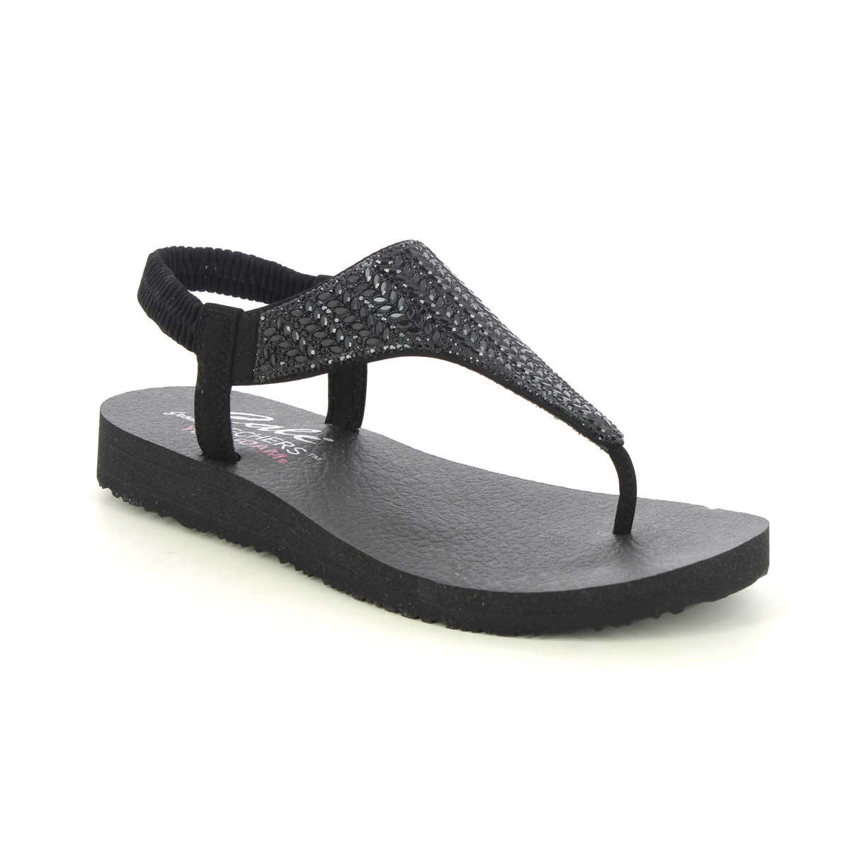 Skechers Meditation-glamorous Muse BBK Black Womens Toe Post Sandals 119774